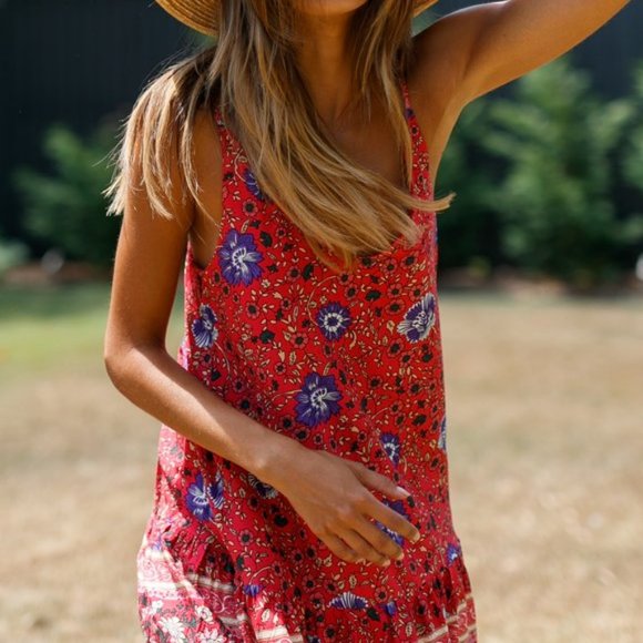 Dresses | Boho Chic Gypsy Floral Print Cami Dress Red | Poshmark